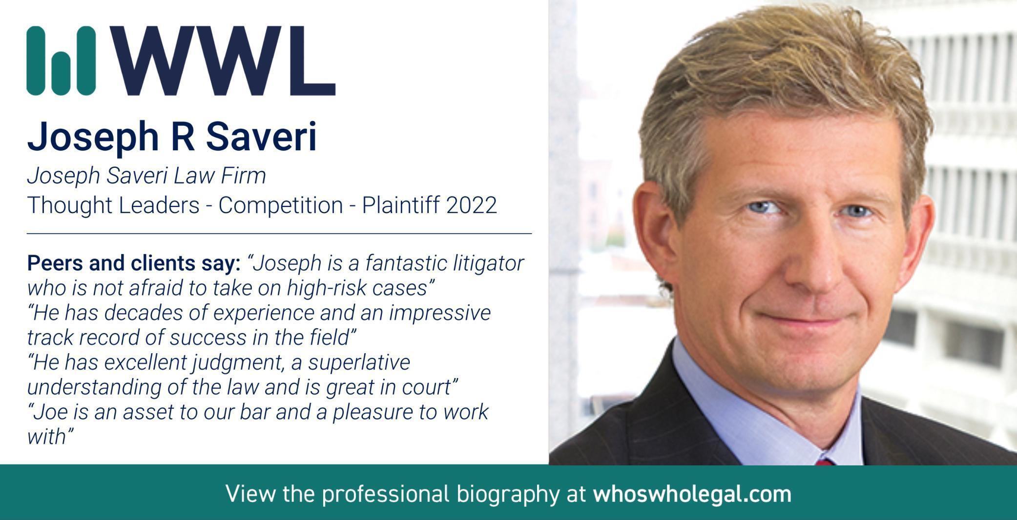 Joseph Saveri Honored in Who’s Who Legal’s Thought Leaders: Competition